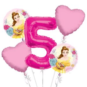 beauty and the beast balloon bouquet 5th birthday 5 pcs - party supplies pink