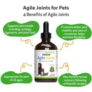 Pet Wellbeing Agile Joints for Dogs - Hip and Joint Health, Mobility, Devil’s Claw, Boswellia, Joint Ligament and Cartilage - Veterinarian-Formulated Herbal Supplement 4 oz (118 ml)