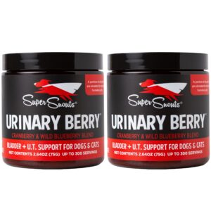 super snouts urinary berry urinary tract supplements for dogs & cats, made in usa, us & canadian blueberry & cranberry powder, uti, kidney health support, bladder support for dogs (2.63 oz, pack of 2)