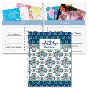 fresh patterns greeting card organizer book - monthly birthday & occasion reminder pocket pages, card keeper, softcover, 8" x 10", spiral bound