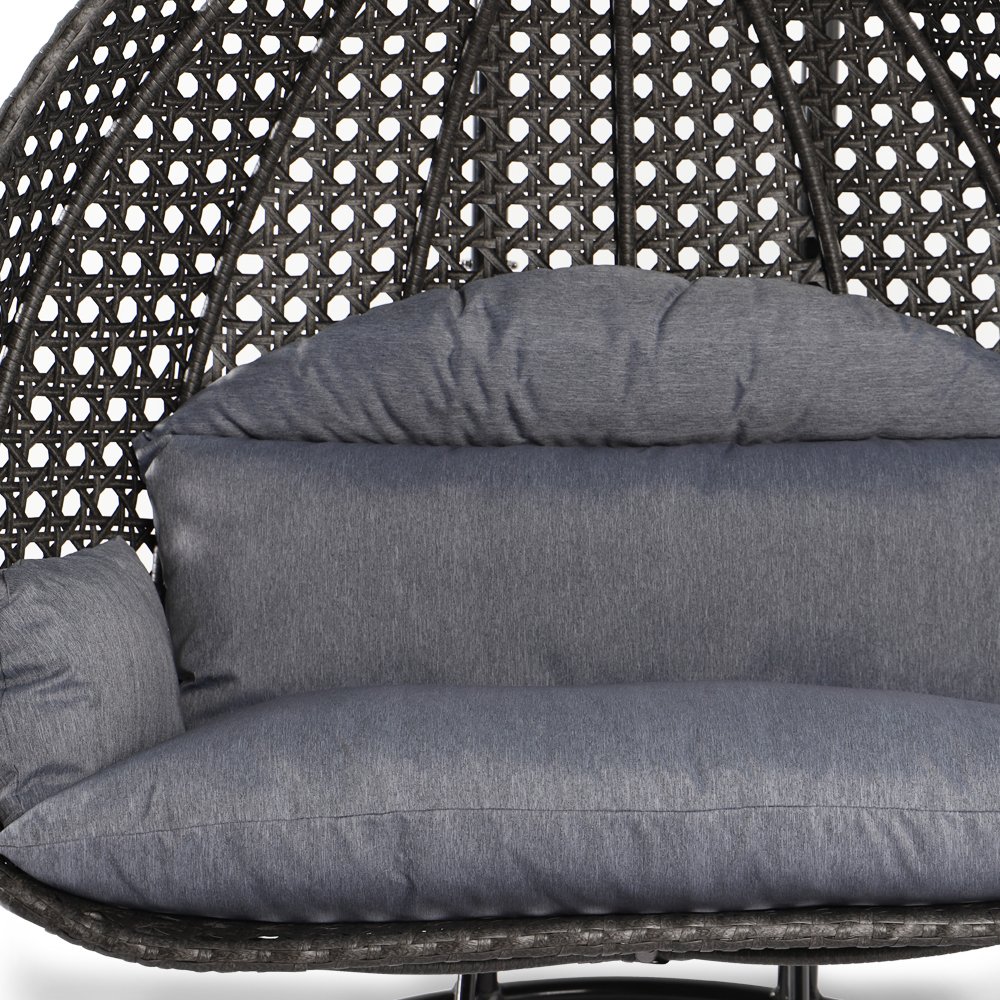 Island Gale® Luxury 2 Person Wicker Swing Chair ((2 Person) X-Large, Charcoal Rattan/Charcoal Cushion)