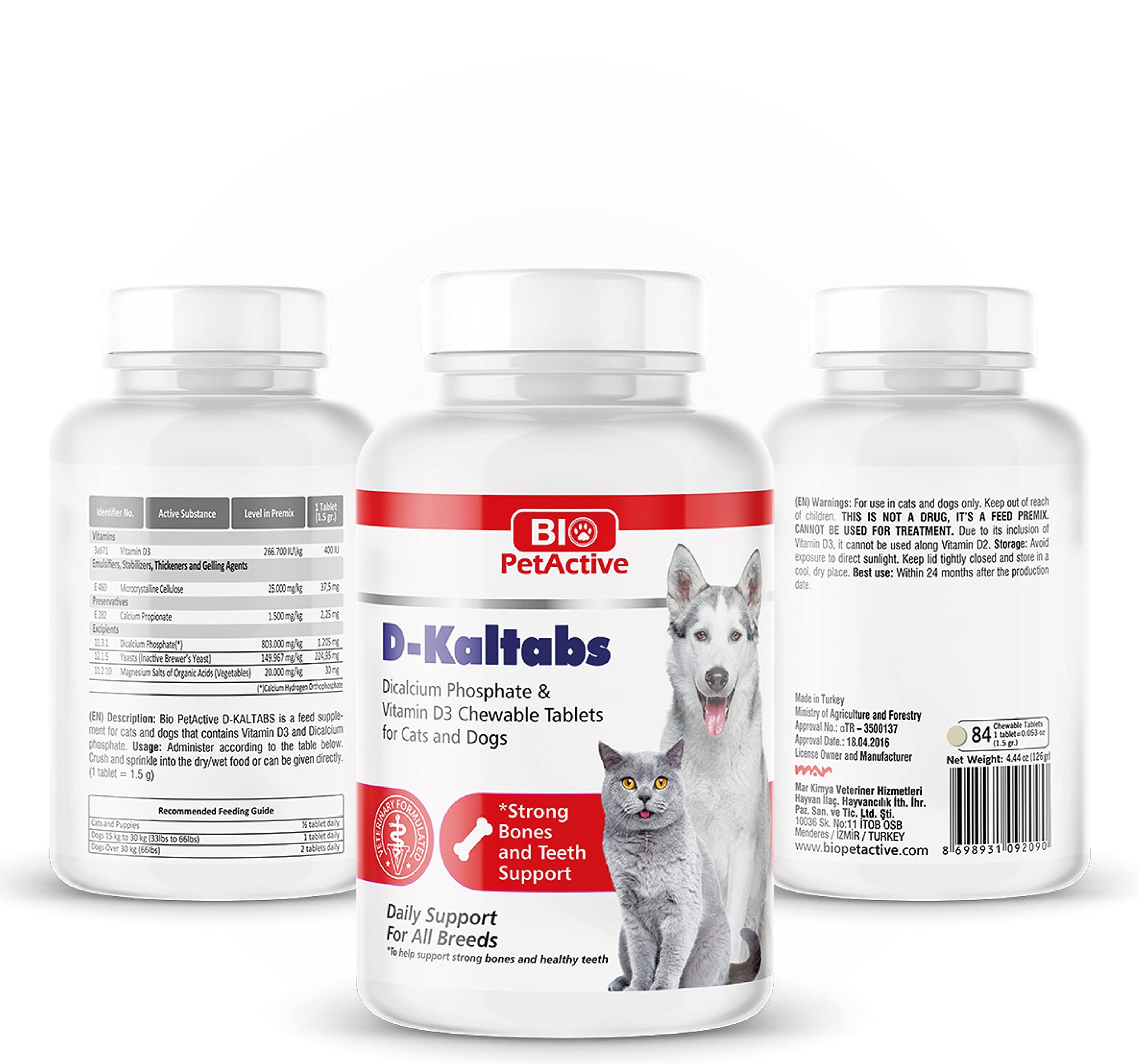 D-Kaltabs Phosphorus, Calcium Vitamin D3 Supplement for Dogs & Cats, Prenatal Pet Vitamins, Daily Pet-Tabs, Strong Nail, Teeth Support, 84 Chewable Tablets