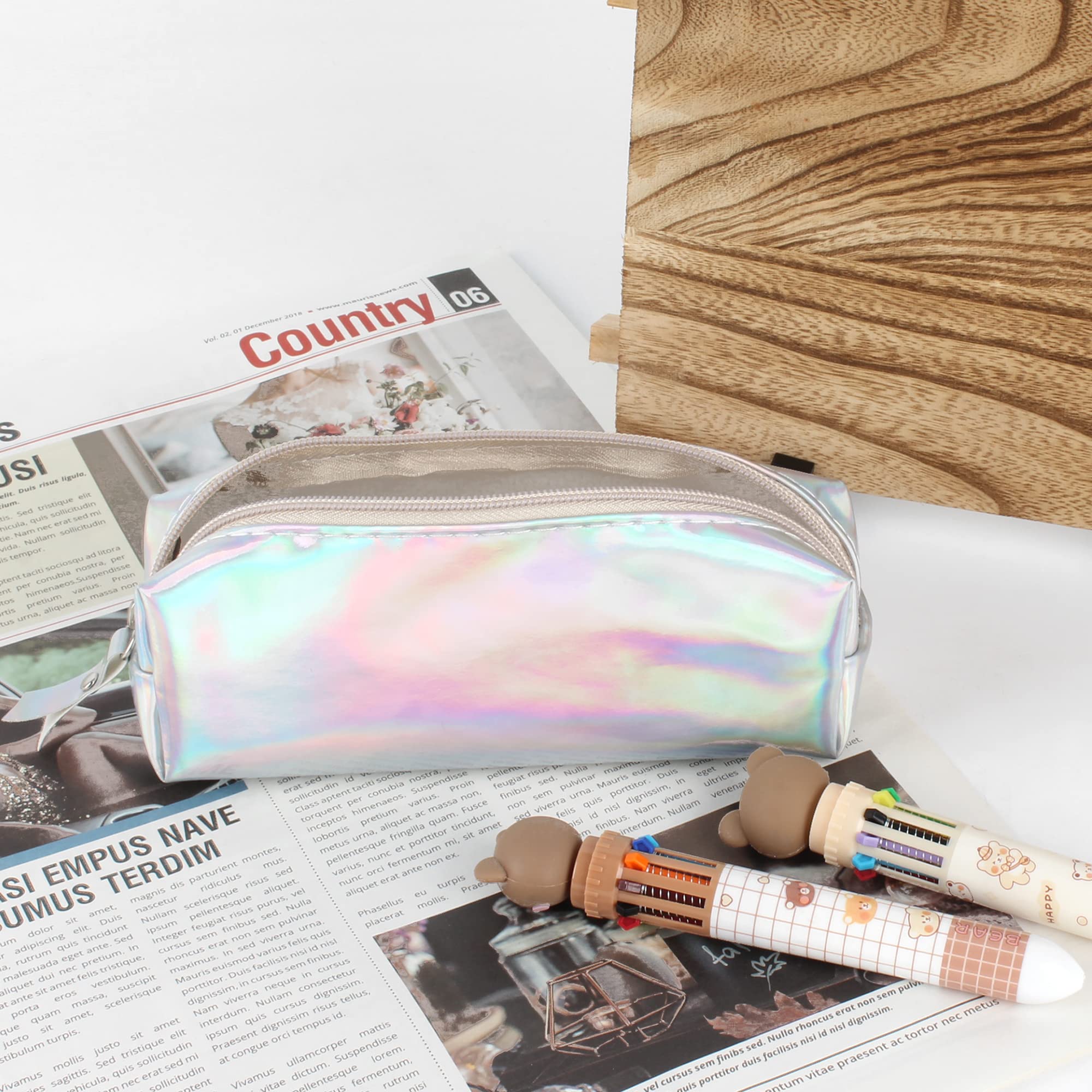 Aisa Pencil Case Holographic Zipper Pen Bags Cosmetics Bags