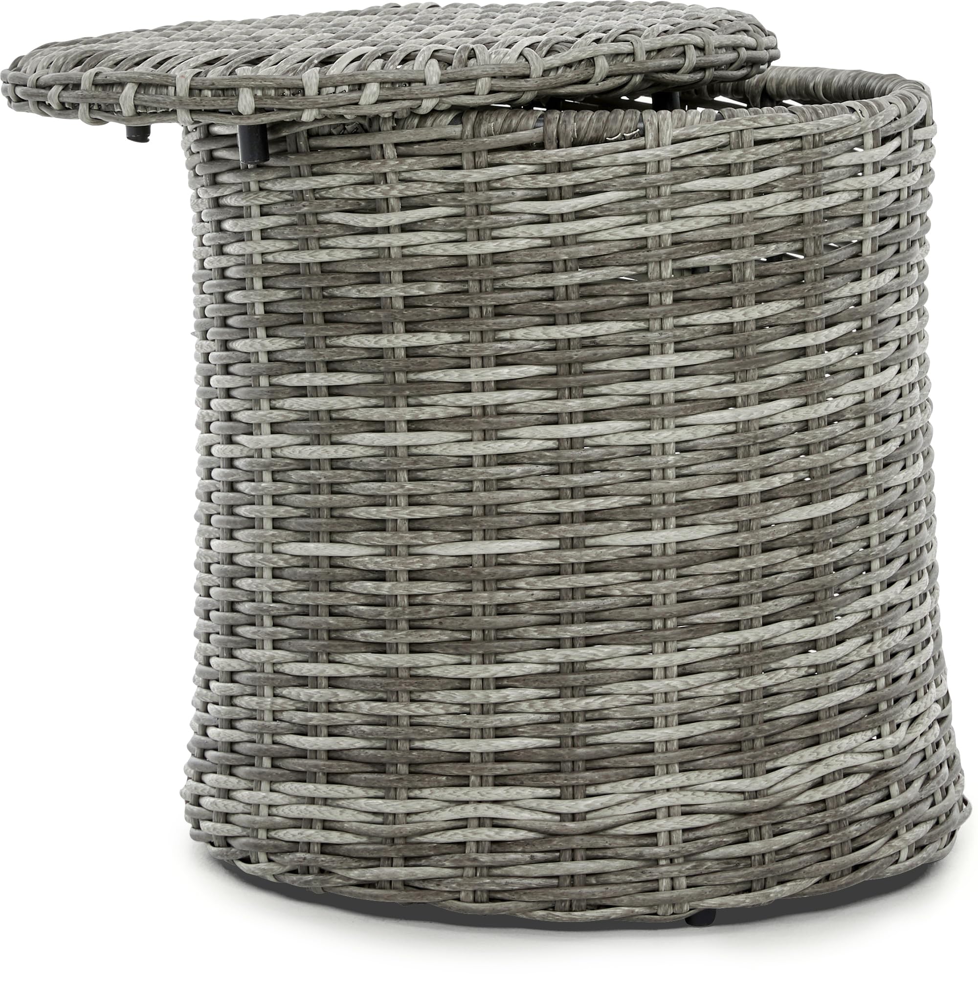 Elle Decor Vallauris Patio Outdoor Furniture Collection, Premium All Weather Wicker, Storage Side Table, Gray