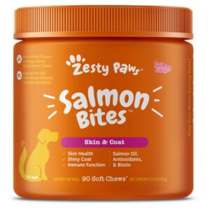 zesty paws salmon bites for dogs - omega 3 fish oil for dogs chews - dog allergy relief chews - fish oil for dogs joints - itch relief for dogs - dog supplement for arthritis - 90ct - salmon flavor