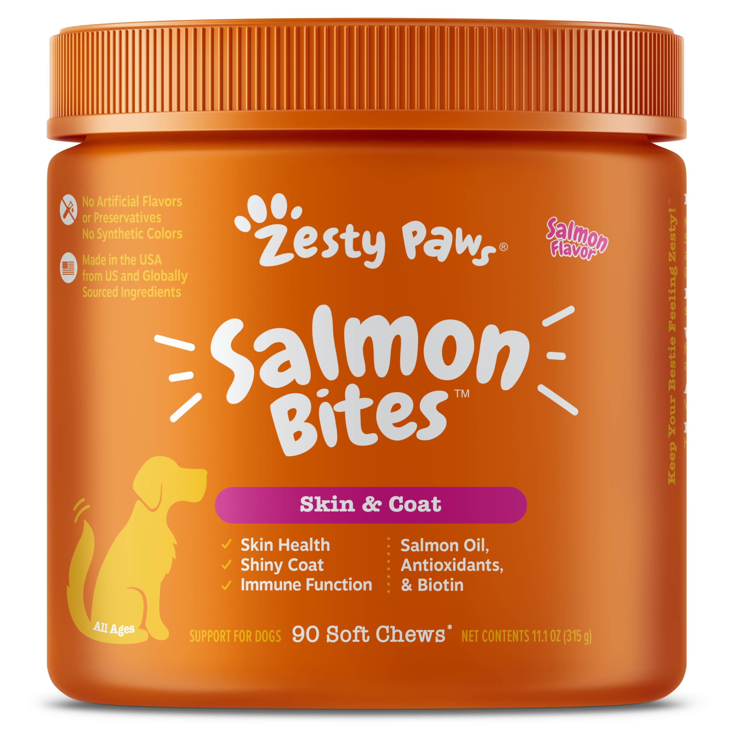 Zesty Paws Salmon Bites for Dogs - Omega 3 Fish Oil for Dogs Chews - Dog Allergy Relief Chews - Fish Oil for Dogs Joints - Itch Relief for Dogs - Dog Supplement for Arthritis - 90ct - Salmon Flavor