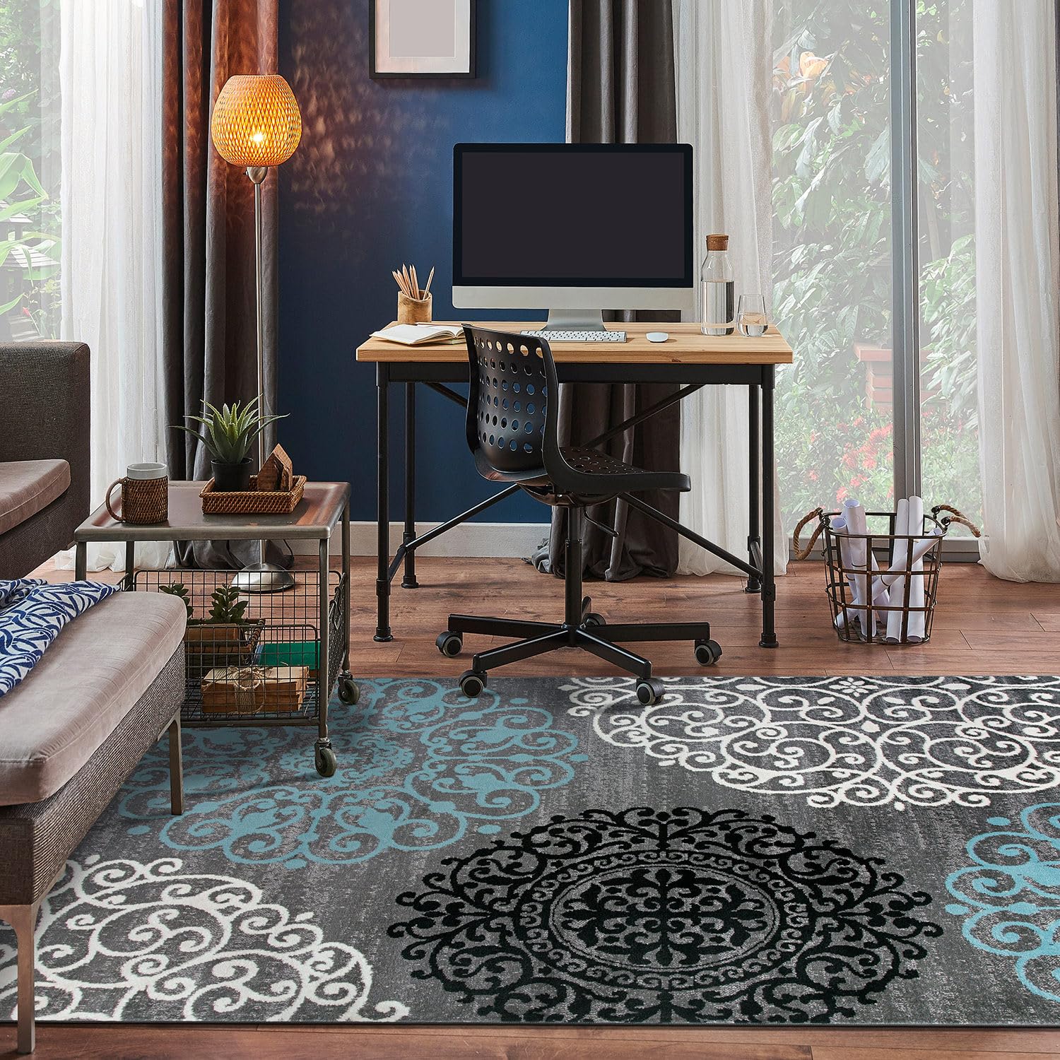 Rugshop Contemporary Modern Floral Perfect for high Traffic Areas of Your Living Room,Bedroom,Home Office,Kitchen Area Rug 5'3" x 7'3" Gray