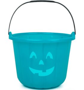 teal pumpkin halloween trick or treat bucket 8.5 in (1 pack)-official teal pumpkin project allergy-friendly candy pail accessory and party decoration supplies, haunted house plastic bowl w handle