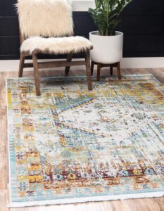 unique loom baracoa collection area rug - cayo hueso (5' 5" x 8' rectangle, light blue/ beige)