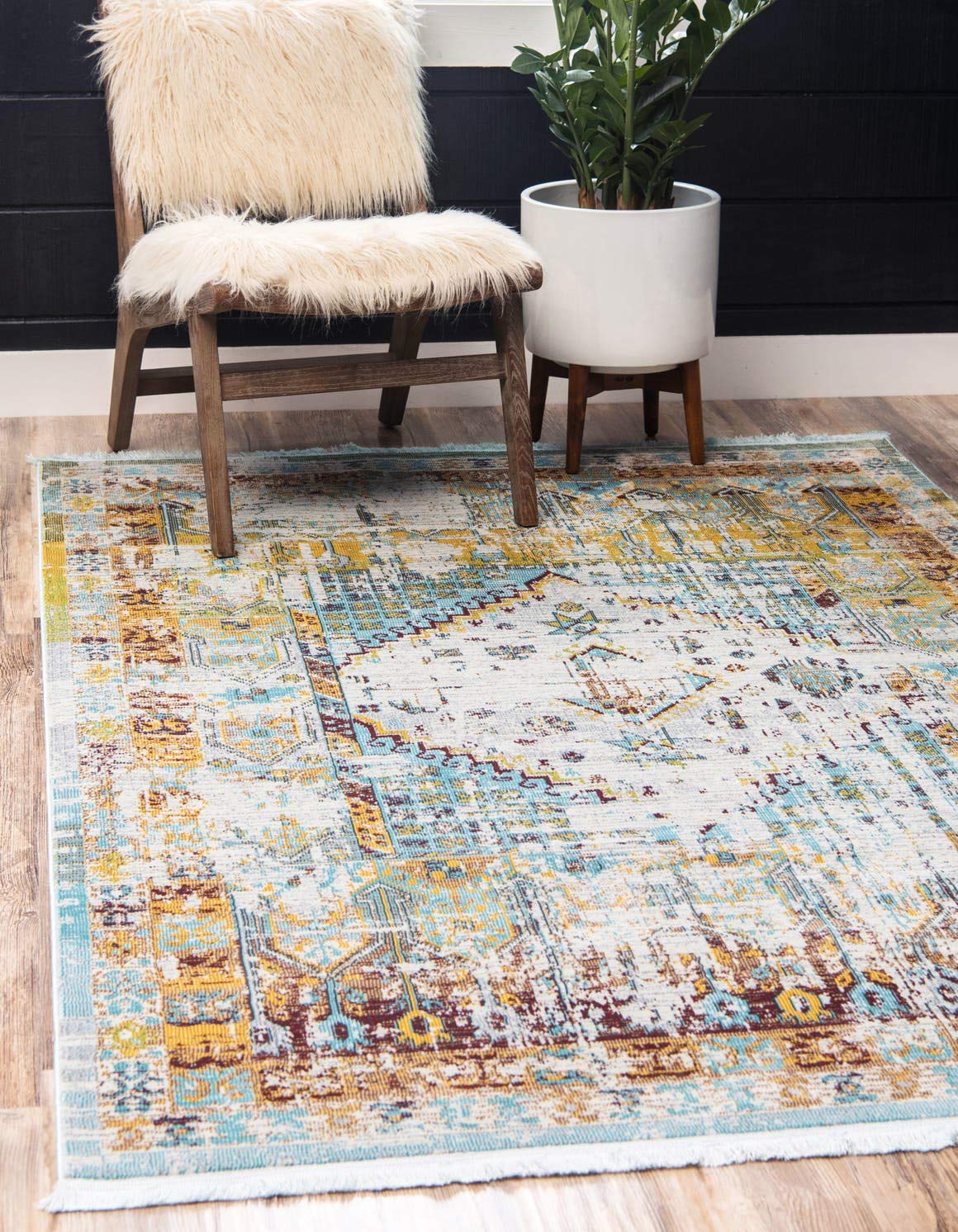 Unique Loom Baracoa Collection Area Rug - Cayo Hueso (5' 5" x 8' Rectangle, Light Blue/ Beige)