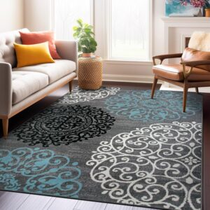 rugshop contemporary modern floral perfect for high traffic areas of your living room,bedroom,home office,kitchen area rug 5'3" x 7'3" gray