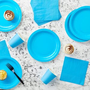 Juvale Serves 24 Blue Party Supplies, Disposable Paper Plates, Cups, Napkins for Birthday Party, Graduation, Gender Reveal, Baby Boy Shower, Picnic, Celebration (72 Pieces)