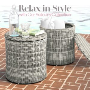 Elle Decor Vallauris Patio Outdoor Furniture Collection, Premium All Weather Wicker, Storage Side Table, Gray