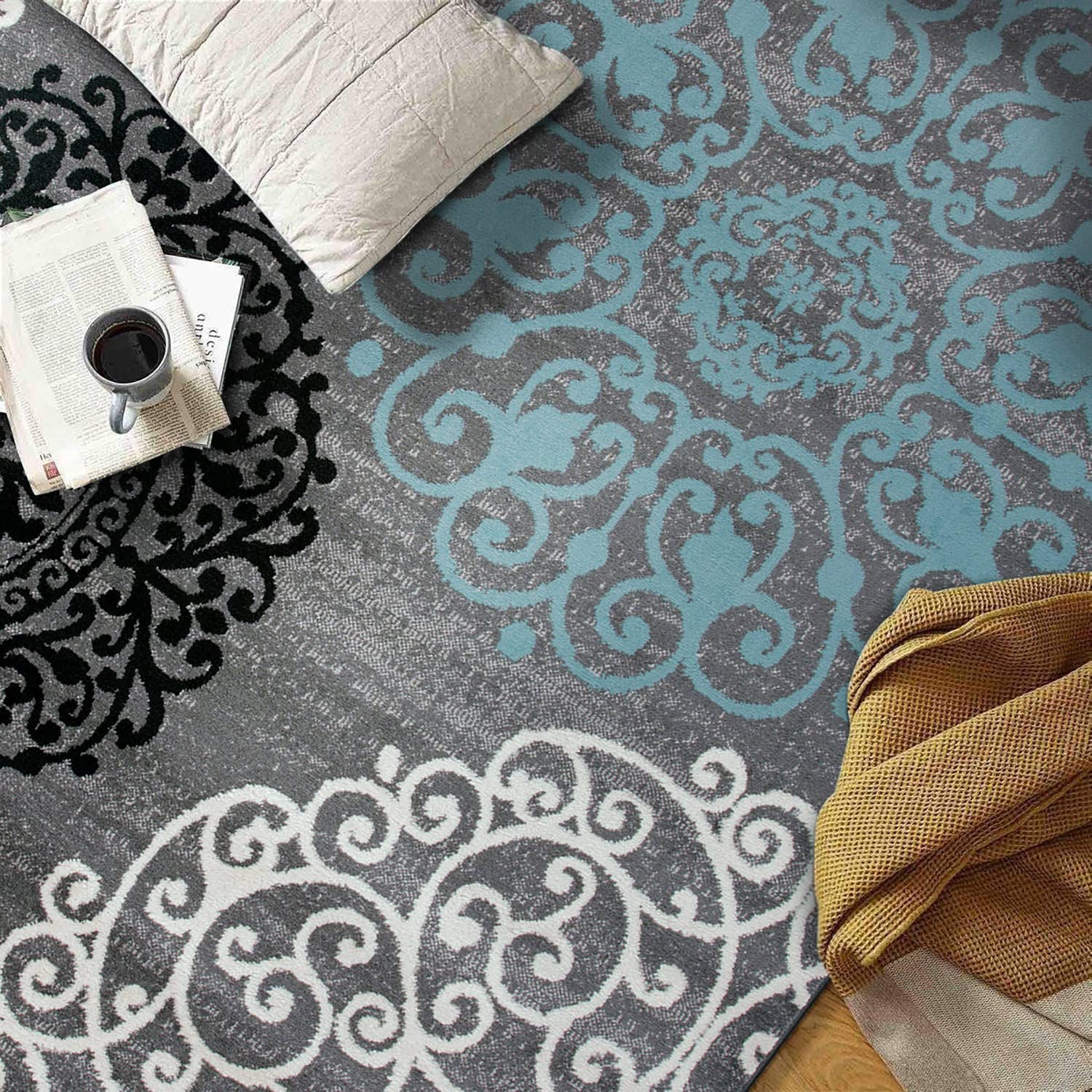 Rugshop Contemporary Modern Floral Perfect for high Traffic Areas of Your Living Room,Bedroom,Home Office,Kitchen Area Rug 5'3" x 7'3" Gray