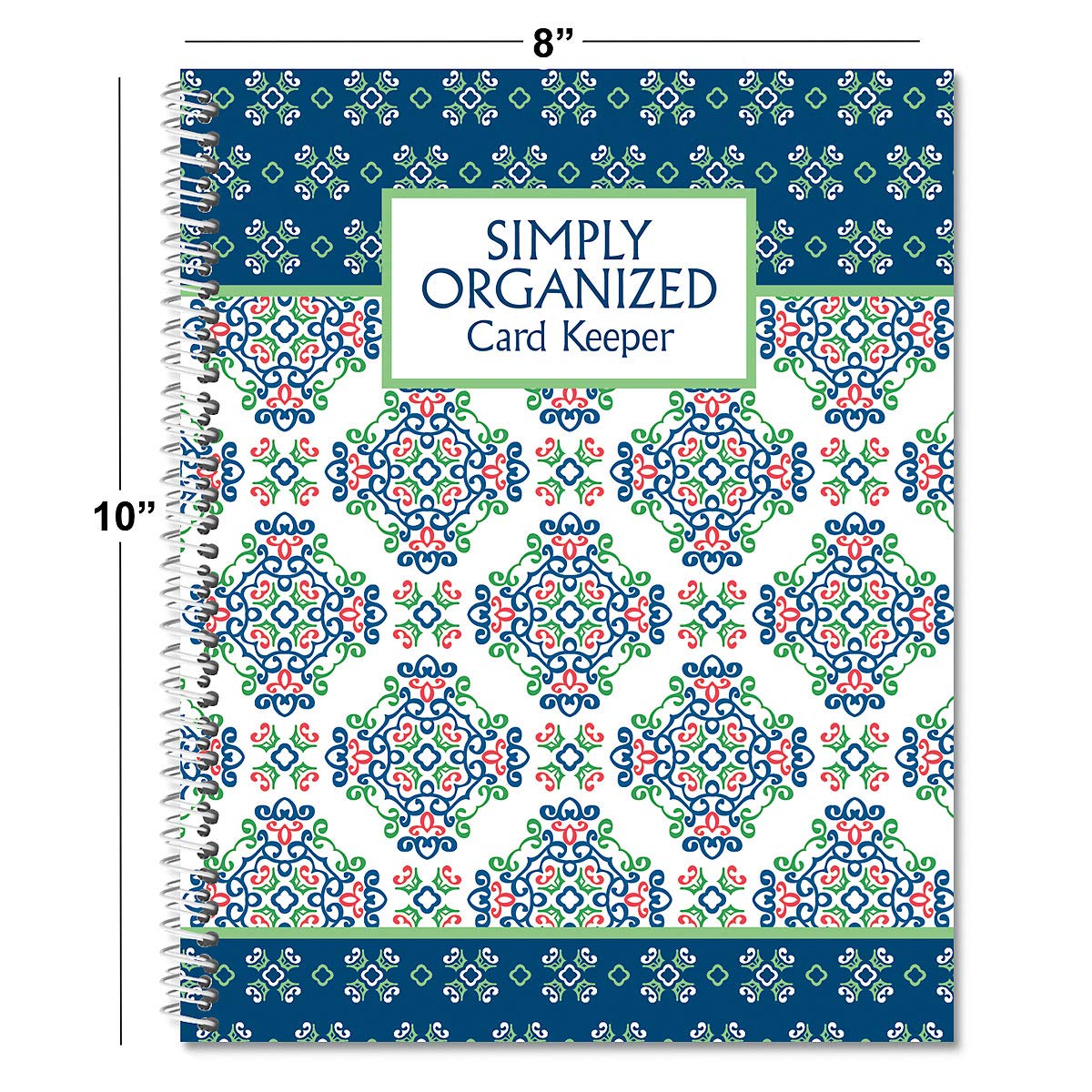 Fresh Patterns Greeting Card Organizer Book - Monthly Birthday & Occasion Reminder Pocket Pages, Card Keeper, Softcover, 8" x 10", Spiral Bound