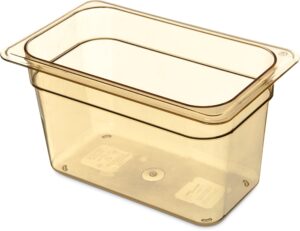 carlisle foodservice products storplus high-heat 1/6-size food pan, 6 deep food storage container with 4 quart capacity, high heat plastic, 1/6 size, amber, (pack of 6)