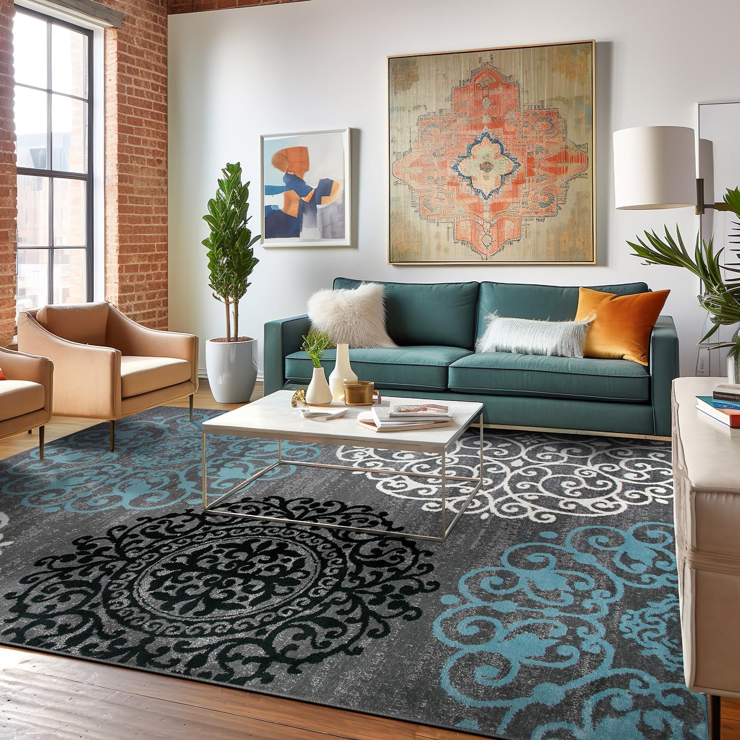 Rugshop Contemporary Modern Floral Perfect for high Traffic Areas of Your Living Room,Bedroom,Home Office,Kitchen Area Rug 5'3" x 7'3" Gray