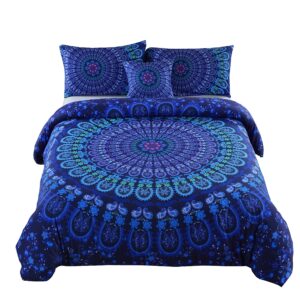 meila duvet cover set luxury soft microfiber bedding sets bohemian mandala pattern bedclothes, queen(90inx 90in), 4 pieces (1 duvet cover+ 2 pillowcase+ 1 throw pillow case)