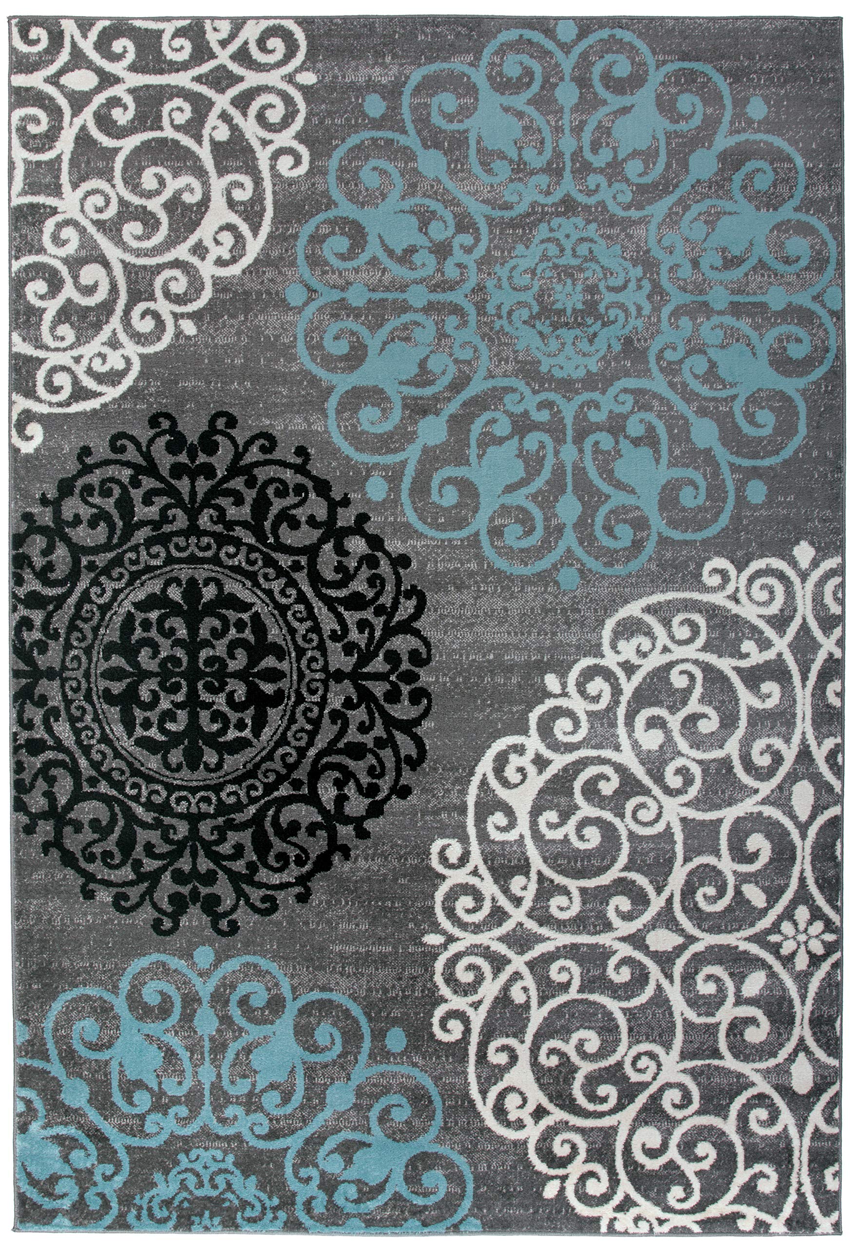 Rugshop Contemporary Modern Floral Perfect for high Traffic Areas of Your Living Room,Bedroom,Home Office,Kitchen Area Rug 5'3" x 7'3" Gray