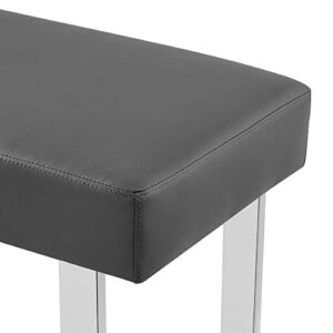 Armen Living Amanda Bench in Grey Faux Leather and Chrome Finish 48 x 19 x 18