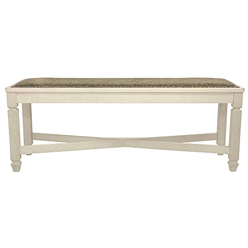 Signature Design by Ashley Bolanburg French Country Upholstered Dining Room Bench, Antique White