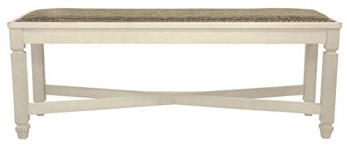 Signature Design by Ashley Bolanburg French Country Upholstered Dining Room Bench, Antique White