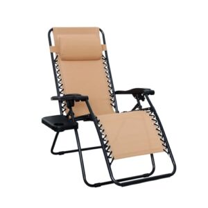 amazon basics outdoor textilene adjustable zero gravity folding reclining lounge chair with pillow, 26", beige