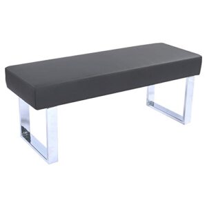 armen living amanda bench in grey faux leather and chrome finish 48 x 19 x 18