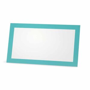 misty blue place cards - flat or tent style - 10 or 50 pack - white blank front solid color border placement table name dinner seat stationery party supplies occasion event holiday (50, flat style)