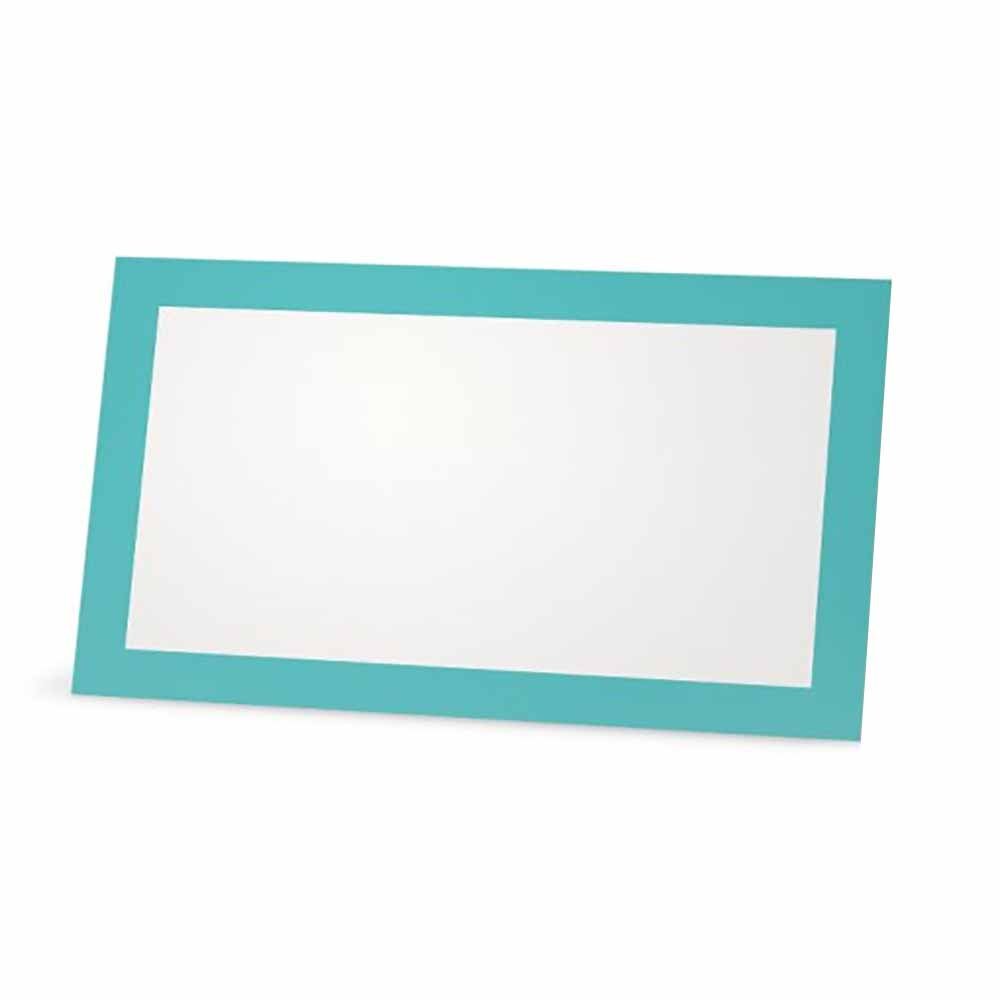 Misty Blue Place Cards - Flat or Tent Style - 10 or 50 Pack - White Blank Front Solid Color Border Placement Table Name Dinner Seat Stationery Party Supplies Occasion Event Holiday (50, Flat Style)