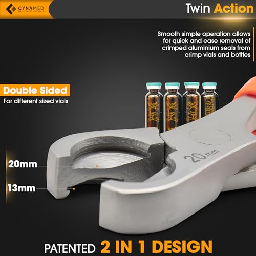 Cynamed Twin Action Decapper Pliers - Perfect for Decapping 13mm and 20mm Crimped Vials and Bottles