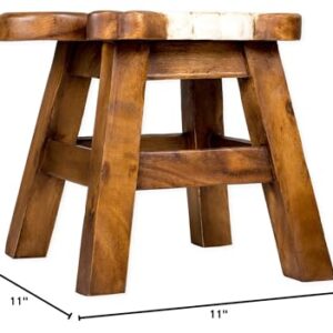 Sea Island Imports Sheep Design Hand Carved Acacia Hardwood Decorative Short Stool