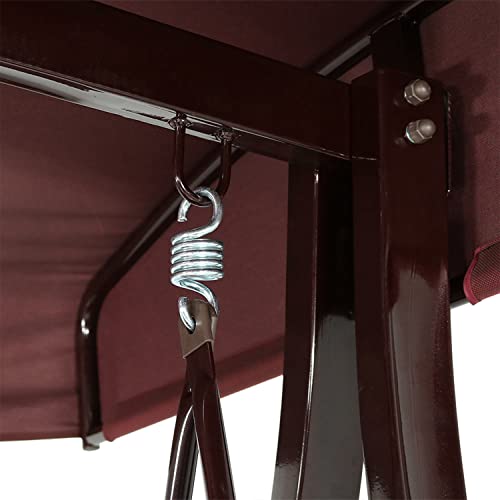 Sunnydaze 3-Seat Deluxe Patio Swing with Steel Frame and Canopy - 600-Pound Weight Capacity - Maroon Cushions Included