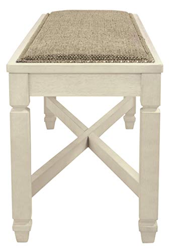 Signature Design by Ashley Bolanburg French Country Upholstered Dining Room Bench, Antique White