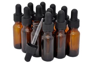 dropperstop™ 1/2 oz amber glass dropper bottles (15ml) with tapered glass droppers - pack of 12