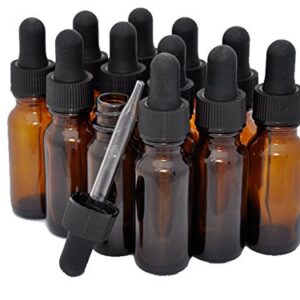 DropperStop™ 1/2 oz Amber Glass Dropper Bottles (15mL) with Tapered Glass Droppers - Pack of 12