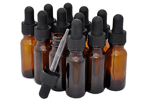 DropperStop™ 1/2 oz Amber Glass Dropper Bottles (15mL) with Tapered Glass Droppers - Pack of 12