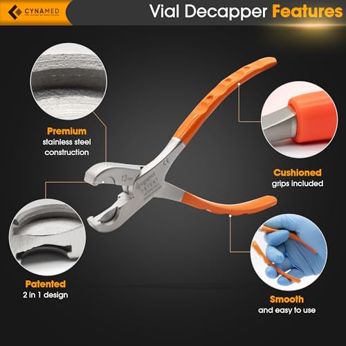 Cynamed Twin Action Decapper Pliers - Perfect for Decapping 13mm and 20mm Crimped Vials and Bottles