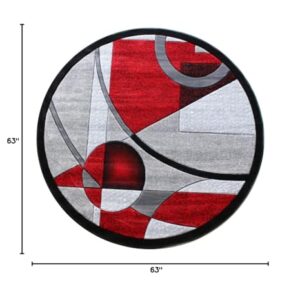 Masada Rugs, Sophia Collection Hand Carved Area Rug Modern Contemporary Red Grey White Black (5 Feet 3 Inch X 5 Feet 3 Inch) Round