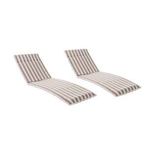 christopher knight home salem outdoor water resistant chaise lounge cushions, 2-pcs set, brown / white stripe