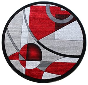 masada rugs, sophia collection hand carved area rug modern contemporary red grey white black (5 feet 3 inch x 5 feet 3 inch) round