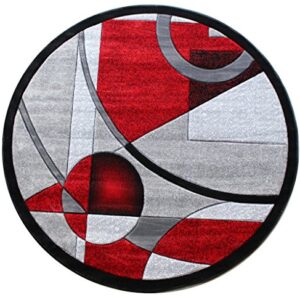 Masada Rugs, Sophia Collection Hand Carved Area Rug Modern Contemporary Red Grey White Black (5 Feet 3 Inch X 5 Feet 3 Inch) Round