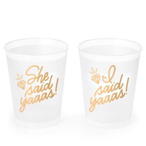 xo, fetti bachelorette party decorations she said yaaas! reusable cups - 16 frost flex cups | gold bridal shower gift, bridesmaid favors, i said yaas