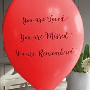 angel & dove 25 red funeral balloons 'you are loved, missed, remembered' biodegradable - memorial, celebration of life