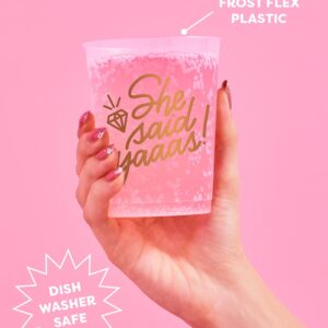 xo, Fetti Bachelorette Party Decorations She Said Yaaas! Reusable Cups - 16 Frost Flex Cups | Gold Bridal Shower Gift, Bridesmaid Favors, I Said Yaas