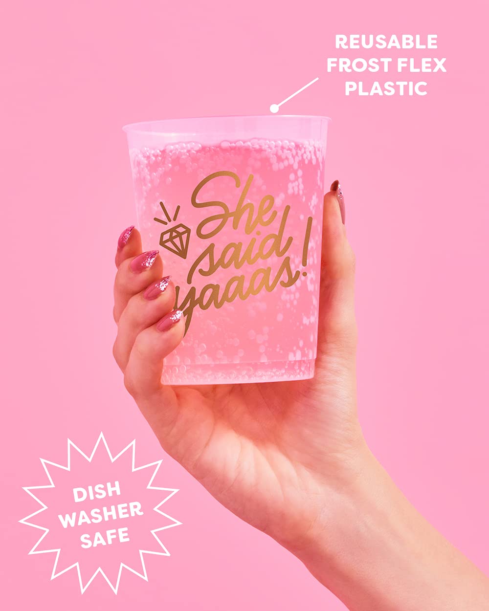 xo, Fetti Bachelorette Party Decorations She Said Yaaas! Reusable Cups - 16 Frost Flex Cups | Gold Bridal Shower Gift, Bridesmaid Favors, I Said Yaas