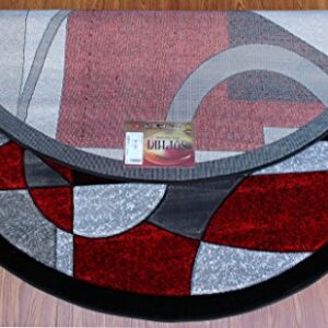 Masada Rugs, Sophia Collection Hand Carved Area Rug Modern Contemporary Red Grey White Black (5 Feet 3 Inch X 5 Feet 3 Inch) Round