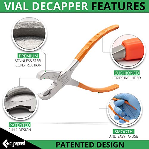 Cynamed Twin Action Decapper Pliers - Perfect for Decapping 13mm and 20mm Crimped Vials and Bottles