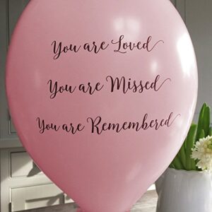 angel & dove 25 pale pink funeral balloons 'you are loved, missed, remembered' biodegradable - memorial, celebration of life