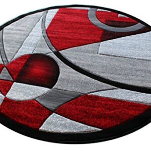 Masada Rugs, Sophia Collection Hand Carved Area Rug Modern Contemporary Red Grey White Black (5 Feet 3 Inch X 5 Feet 3 Inch) Round